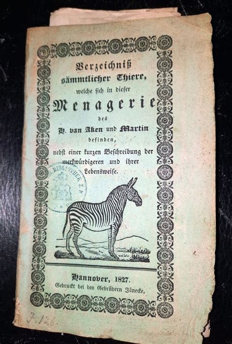 Verzeichniß Sämmtlicher Thiere Welche Sich In Dieser Menagerie Des H