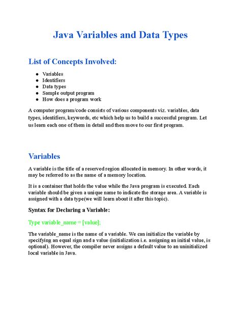 java variables and data types variables data types identifiers keywords etc which help us