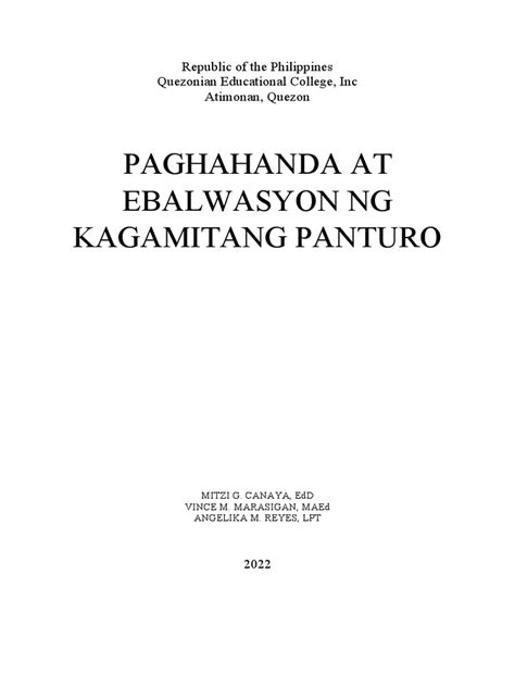 Paghahanda At Ebalwasyon Ng Kagamitang Panturo Canaya Reyes Marasigan