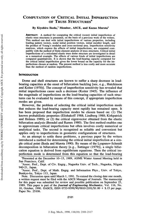 pdf computation of critical initial imperfection of truss structures