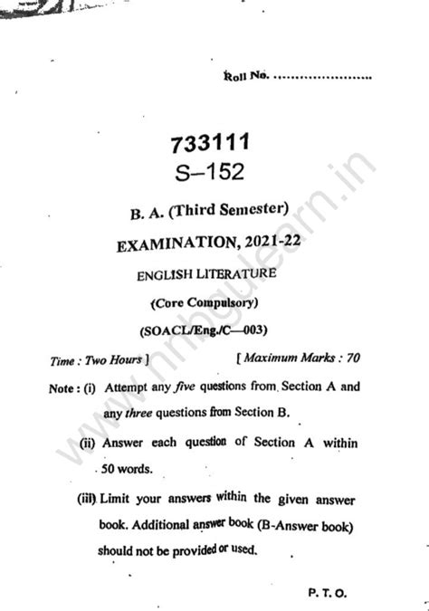 Ba English Literature 3rd Semester Hnbgu Learn