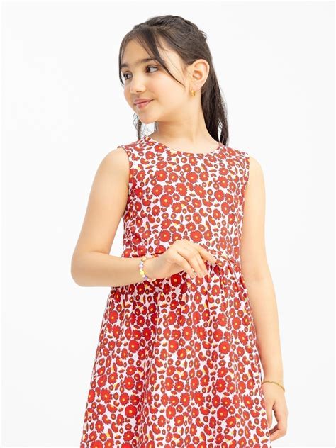 Edenrobe Girls Red And White Frock Egtfk23 006 Edenrobe Pakistan