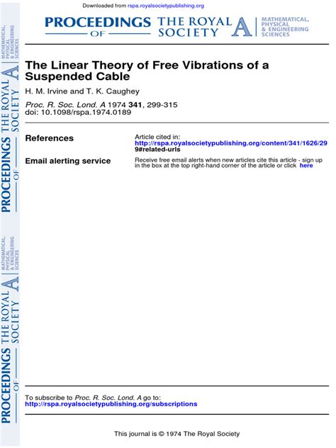 1974 Irvine The Linear Theory Of Free Vibrations Of A Suspended Cable Pdf