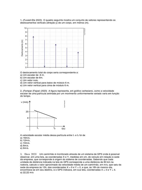 Lista De Exercícios De Física Pdf Velocidade Vetor Euclidiano