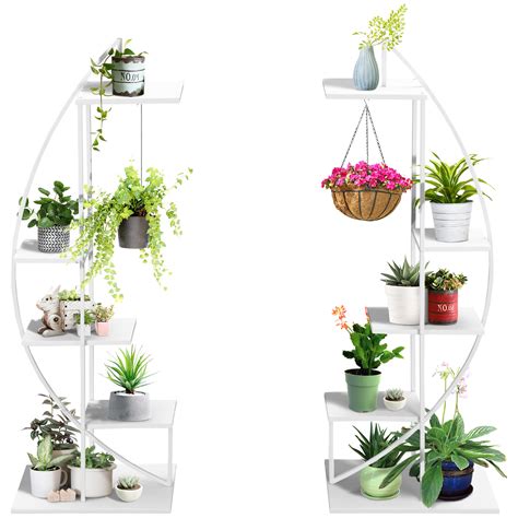 Outsunny 5 Tier Metal Plant Stand Half Moon Shape Curved Flower Pot