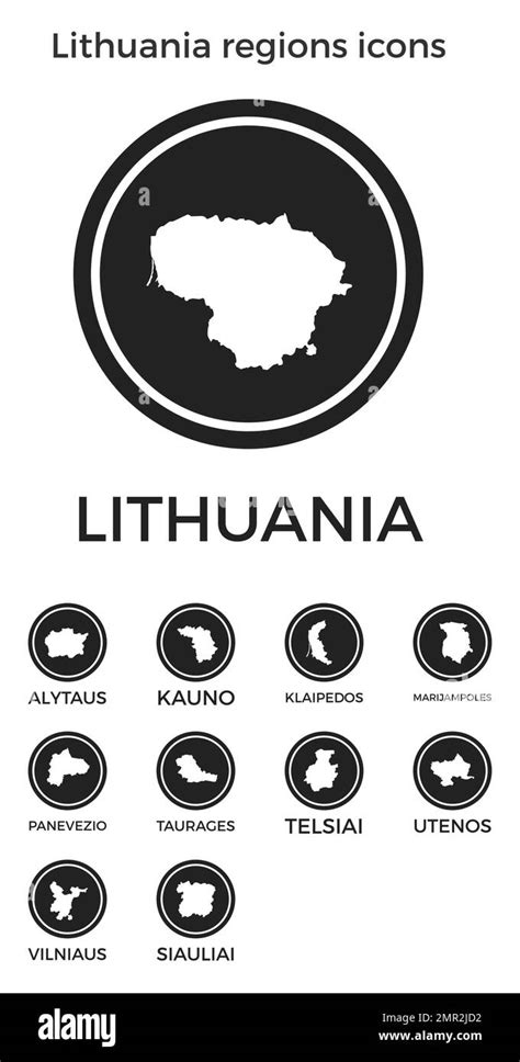 Lithuania Regions Icons Black Round Logos With Country Regions Maps