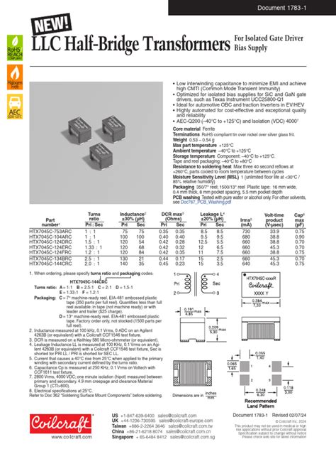 Coilcraft Htx7045c Llc Hb Transformers Pdf Soldering Transformer