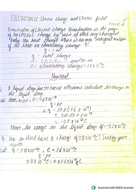 SOLUTION Class Physics Notes Chapter Electrostatic Studypool
