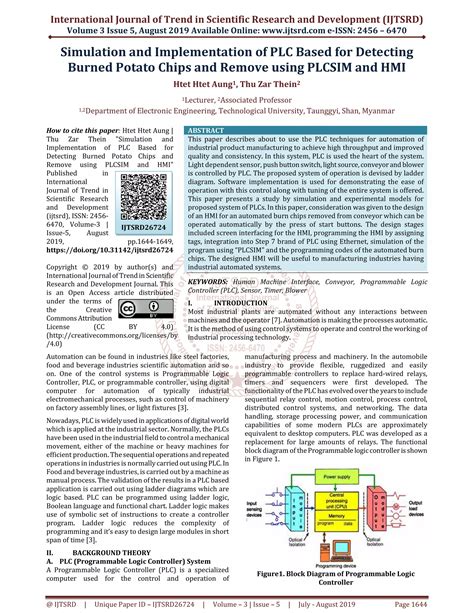 Simulation And Implementation Of Plc Based For Detecting Burned Potato Chips And Remove Using