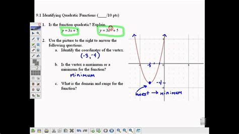 9 1 Identifying Quadratic Functions Youtube