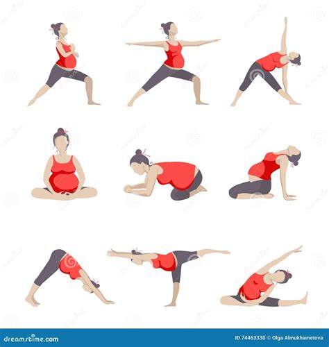 Set Of 9 Yoga Poses For Pregnant Women Stock Vector Illustration Of