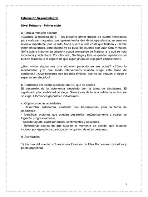 Educación Sexual Integral Pdf Maestros Toma De Decisiones