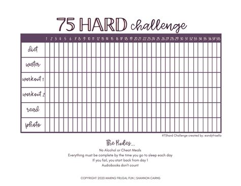 75 Hard Challenge Calendar Anni Malena