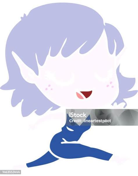 행복 한 평면 색상 스타일 만화 엘프 소녀 실행 꼬마 요정에 대한 스톡 벡터 아트 및 기타 이미지 꼬마 요정 낙서 드로잉