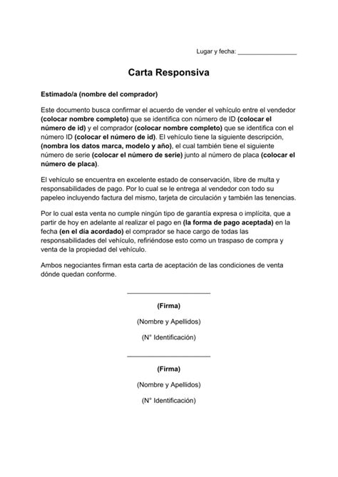 Como Llenar Una Carta Responsiva De Compra Venta De Vehiculos Ouiluv