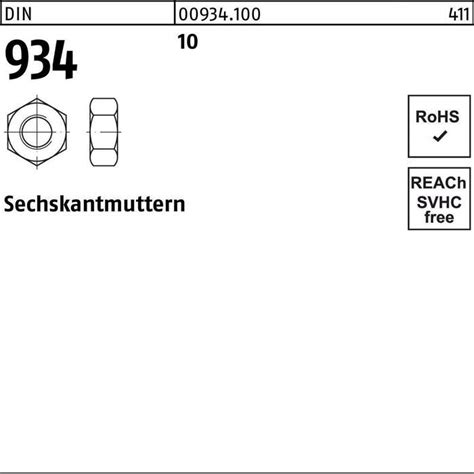 Sechskantmutter Din 934 M8 10 100 Stück 387