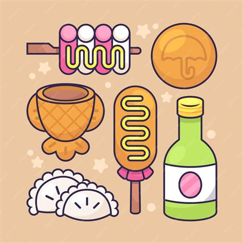 손으로 그린 거리 음식 그림 무료 벡터
