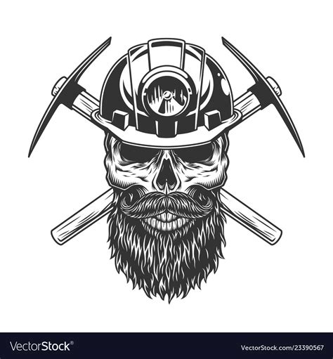 Bearded And Mustached Miner Skull Royalty Free Vector Image