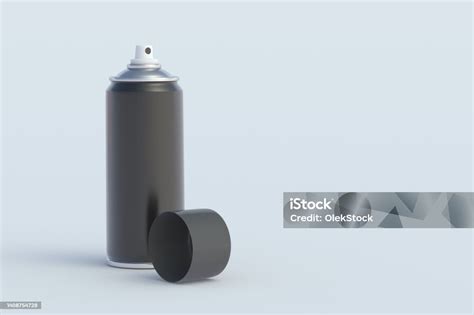 뚜껑이있는 스프레이 페인트의 검은 금속 캔 헤어 스프레이 또는 래커 소독제 분무기 개조 장비 에어로졸 용기의 가스 거리 예술을위한 도구 공간을 복사합니다 3d 렌더링 0명에