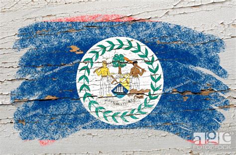 Flag Of Belize On Grunge Wooden Texture Painted With Chalk Stock Photo