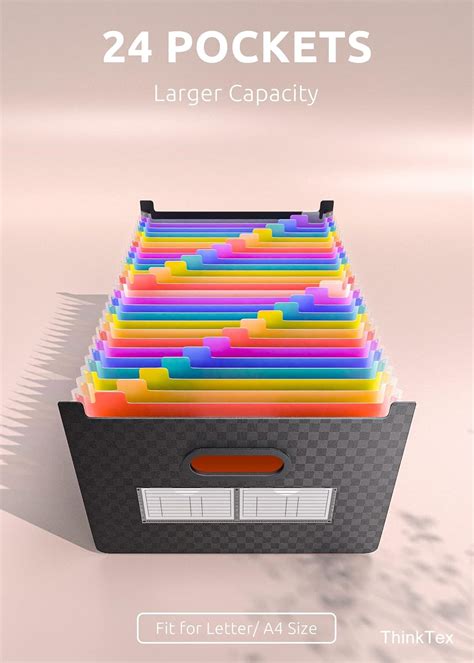 Thinktex 24 Pockets Expanding File Folder Upright And Open Top A Z Colorful Tabs Larger