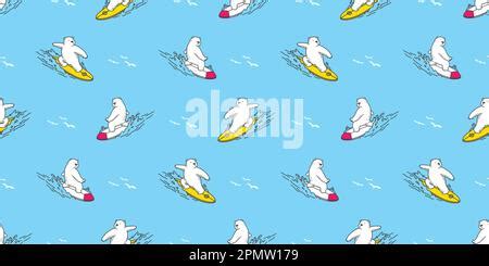 Bear Isolated Polar Bear Surf Seamless Pattern Ocean Wave Vector