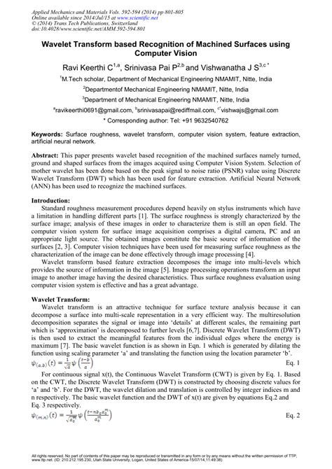 pdf wavelet transform based recognition of machined surfaces using
