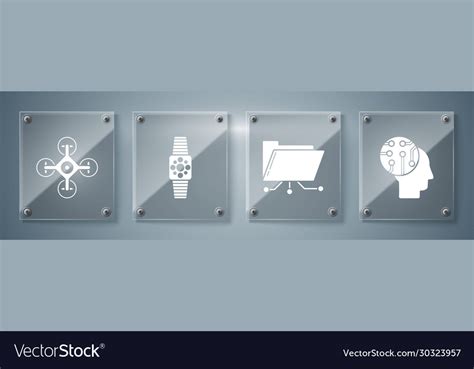 Set Human Brain As Digital Circuit Board Folder Vector Image