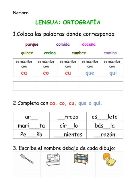 Ejercicio de ortografía c y qu Lectura de palabras Actividades de