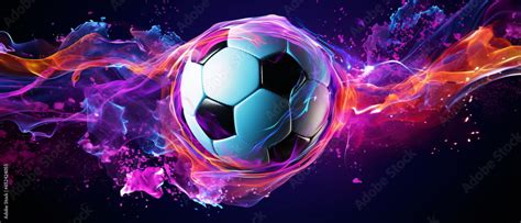 Fiery Soccer Ball In Goal In Purple Flames Soccer Ball In Purple