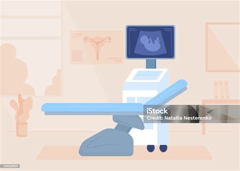 부인과 캐비닛의 초음파 스캐너 플랫 컬러 벡터 일러스트 레이 션 0명에 대한 스톡 벡터 아트 및 기타 이미지 0명 2차