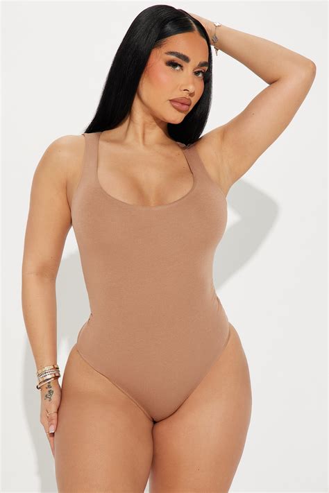 Serena Scoop Neck Double Layered Bodysuit Taupe Fashion Nova