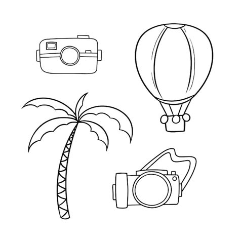 Monochrome Set Pictogrammen Zomer Reis Camera En Palmboom Vector