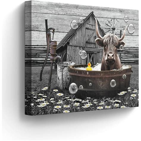 Aefer Farmhouse Bathroom Decor Wall Art Cute Highland Cow In Bathtub