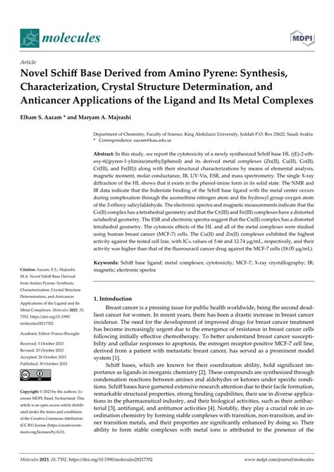 Pdf Novel Schiff Base Derived From Amino Pyrene Synthesis