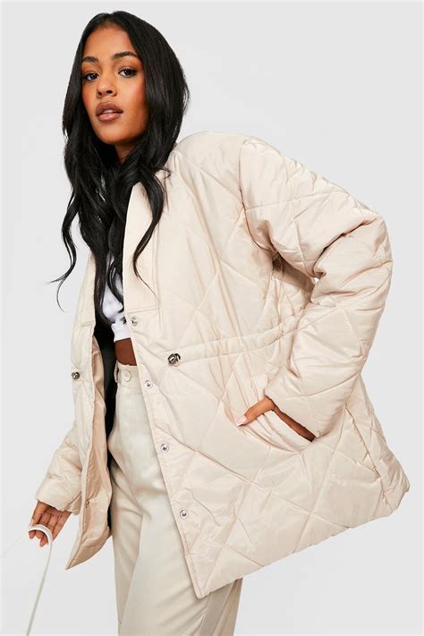 Womens Tall Cinched Waist Detail Puffer Jacket Boohoo Uk
