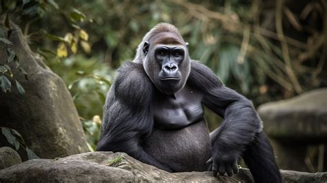 바위에 앉아있는 고릴라 멋진 포즈 잘 생긴 고릴라 고화질 사진 사진 배경 일러스트 및 사진 무료 다운로드 Pngtree