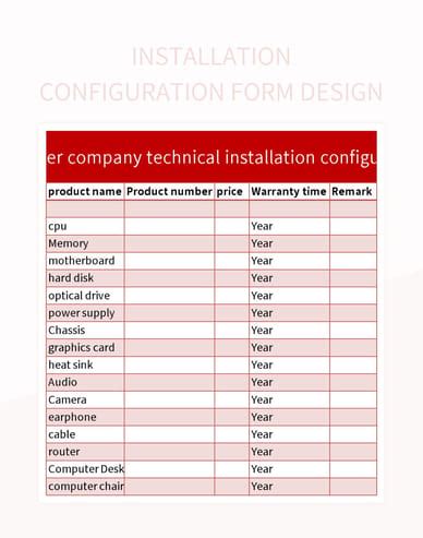 Free Configuration Sheet Templates For Google Sheets And Microsoft Excel Slidesdocs