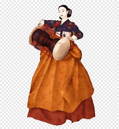 드럼 악기 일러스트를 들고 여자 한국 한복 한국 예술 일러스트 박수 드럼 한국 소녀 패션 소녀 소녀 그림 Png Pngwing