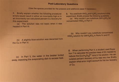 Post Laboratory Questions Use The Spaces Provided Chegg Com