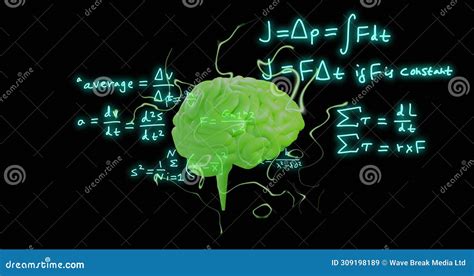 Image Of Human Brain And Mathematical Data Processing On Black