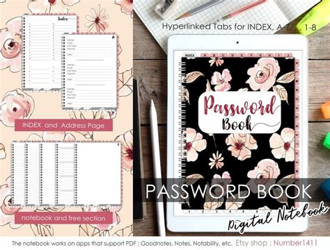 Password Book Password Keeper Digital Planner Goodnotes Organizer Password Book Password