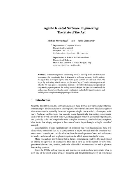 Pdf Agent Oriented Software Engineering The State Of The Art