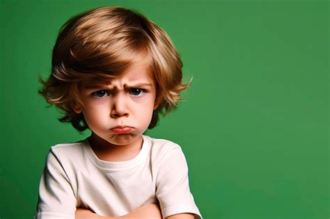 Niño Enojado Y Descontento Sobre Un Fondo Verde Sólido Foto Premium