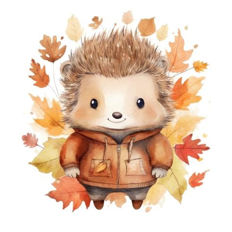 Premium AI Image Cute Watercolor Baby Autumn Hedgehog Isolated