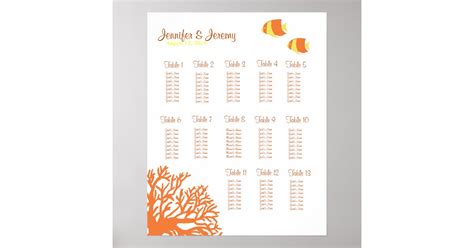 Orange And Yellow Tropical Fish Seating Chart Zazzle