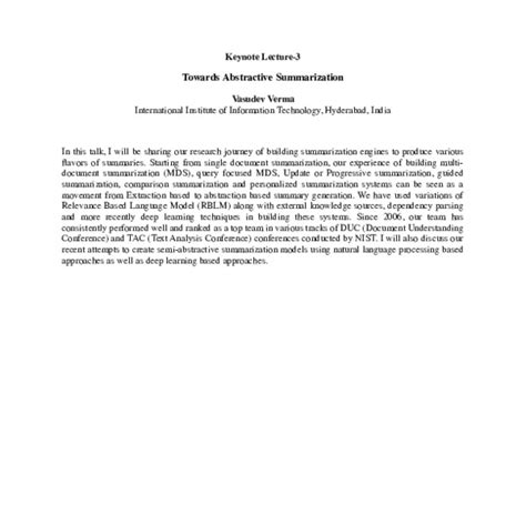 Keynote Lecture 3 Towards Abstractive Summarization Acl Anthology