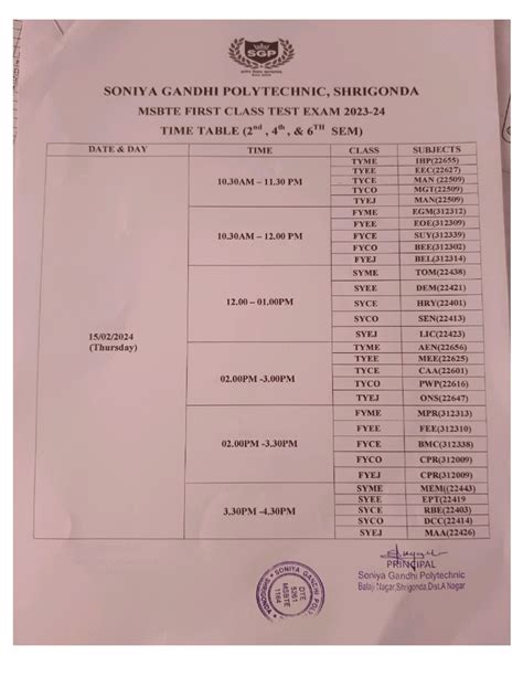 Timetable Class Test 1 Sem 2 Pdf