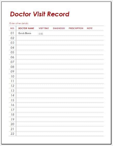 Printable Doctor Visit Form Template Printable Templates Free