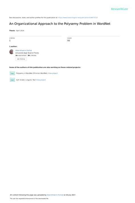 Pdf An Organizational Approach To The Polysemy Problem In Wordnet